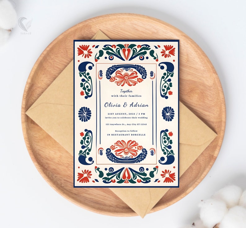 Traditional Mexican Talavera Tile 5x7 Invite, Digital Folk Art Wedding ...