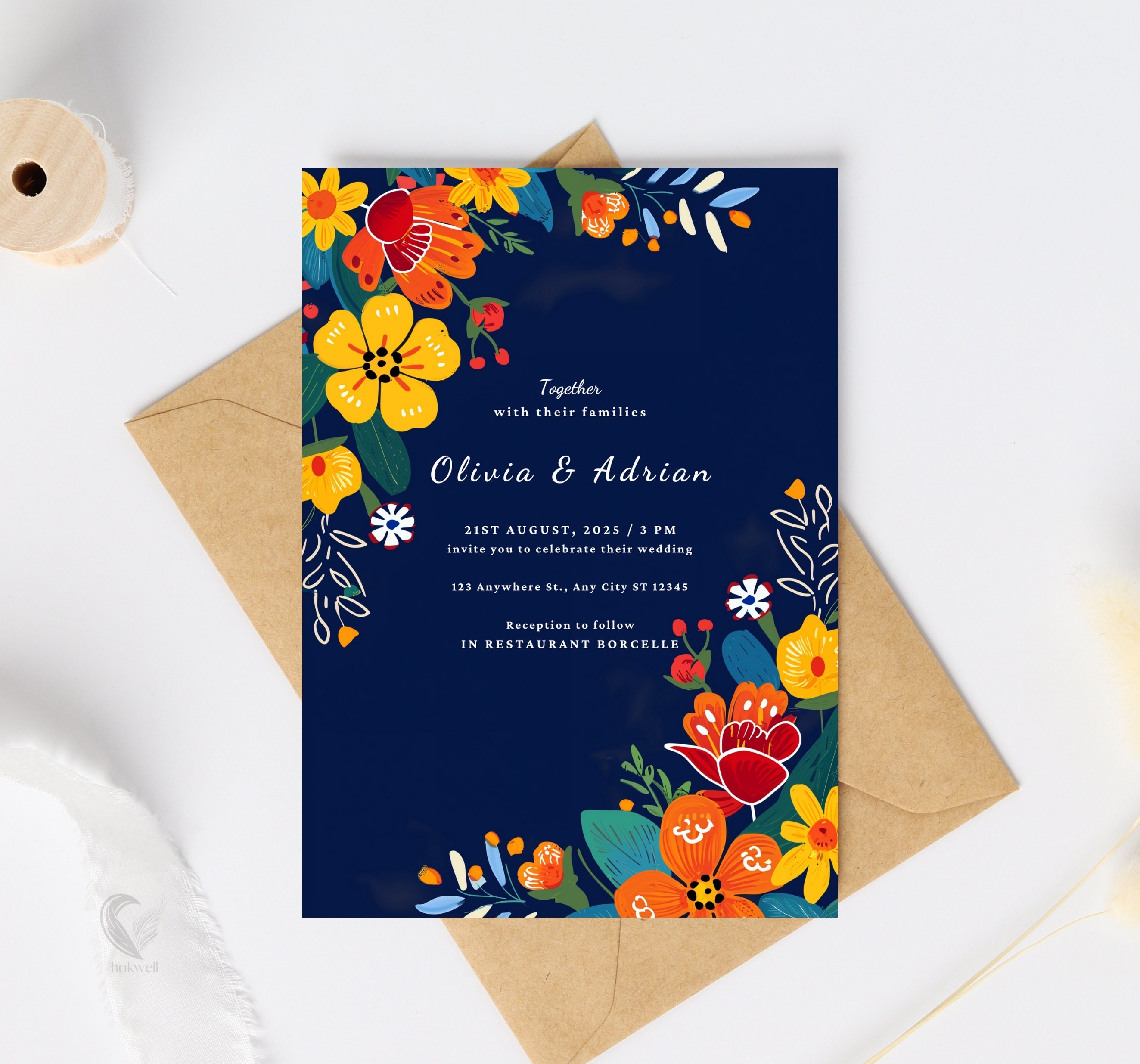 Blue Mexican Talavera Invitation Template, 5x7 Floral Printable Wedding ...