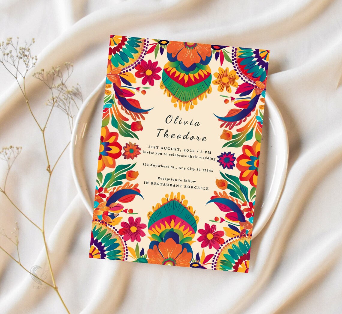 Customizable Fiesta Wedding Invitation: Vibrant Mexican Floral (digital ...