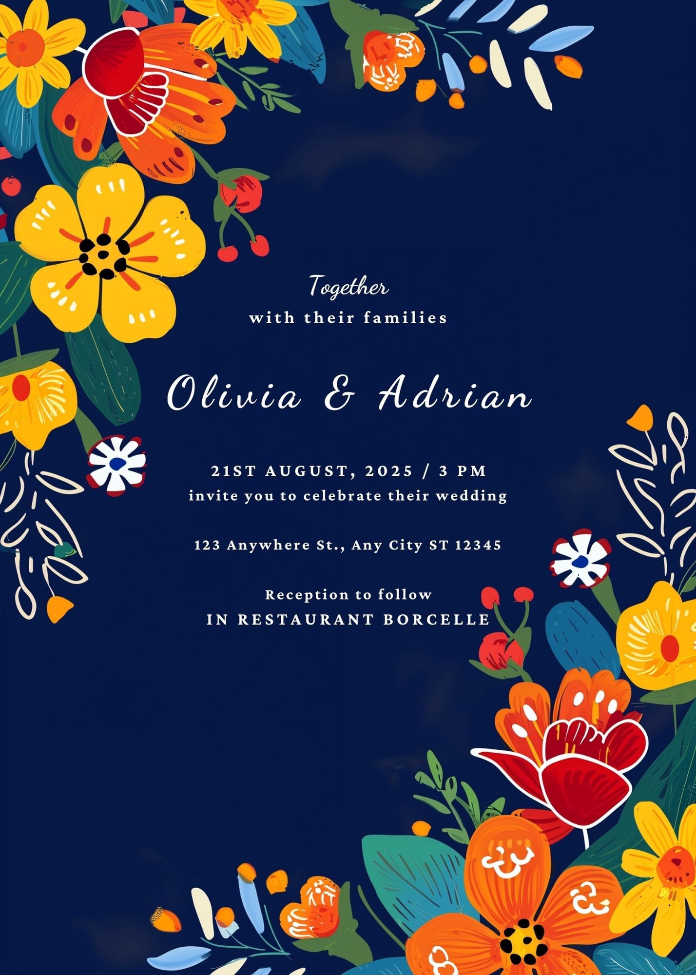 Blue Mexican Talavera Invitation Template, 5x7 Floral Printable Wedding ...