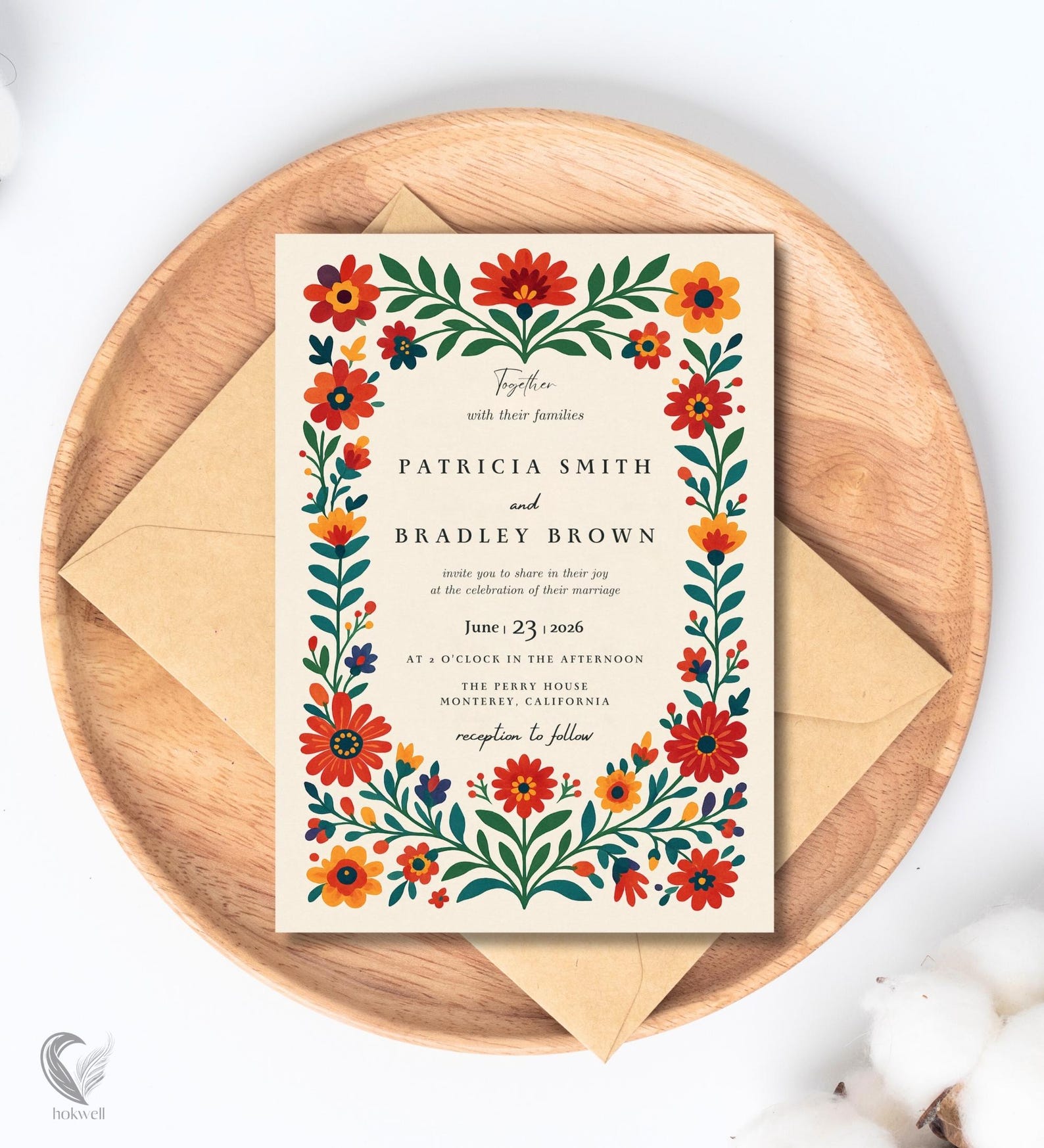 Mexican Wedding Invitation, Talavera Tile Fiesta Invite, Red and Orange ...