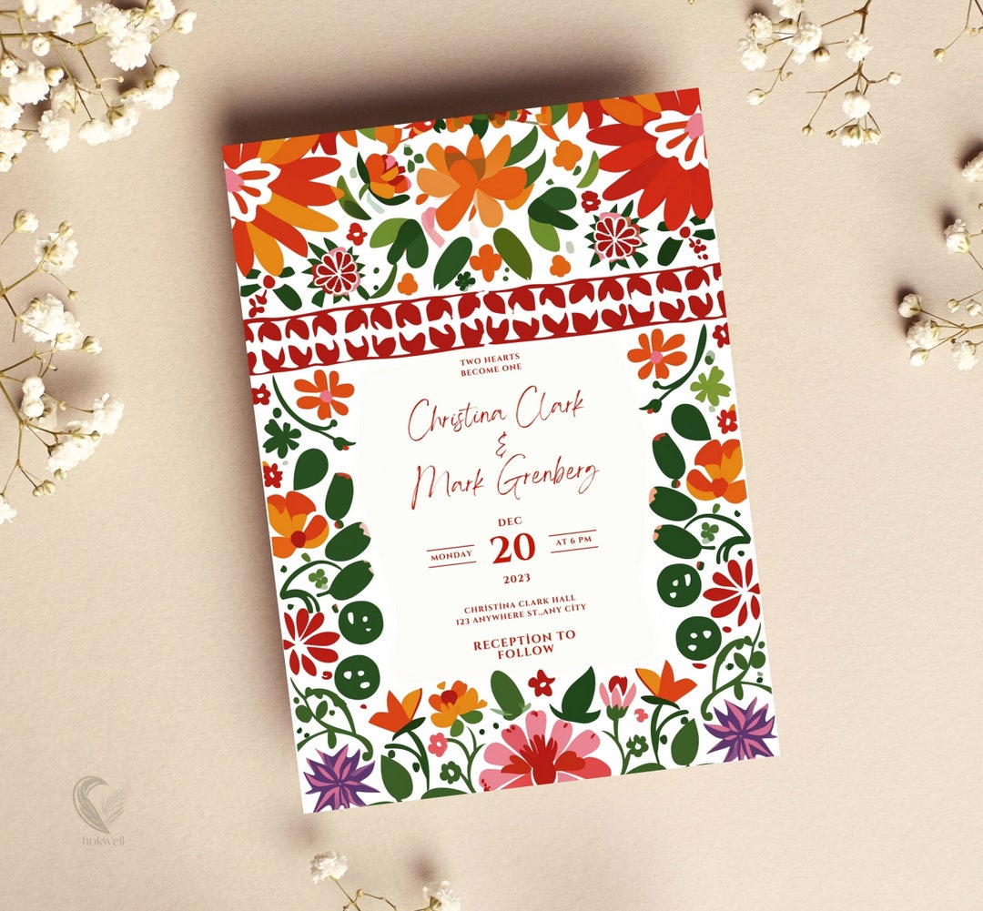 Mexican Fiesta Wedding Invitation | Vibrant Papel Picado Design 5x7 ...