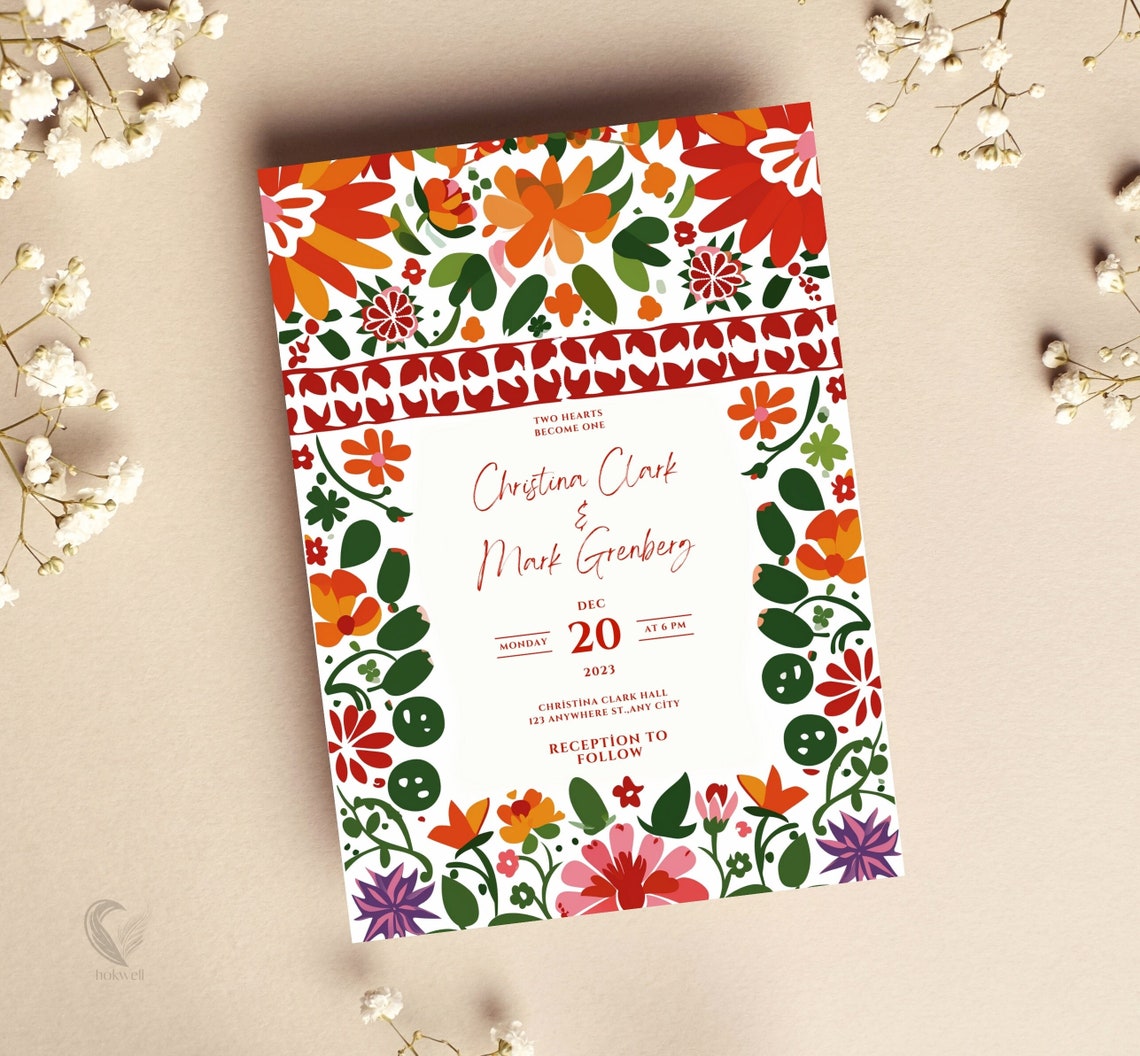 Mexican Fiesta Wedding Invitation: Papel Picado Floral Design (digital ...