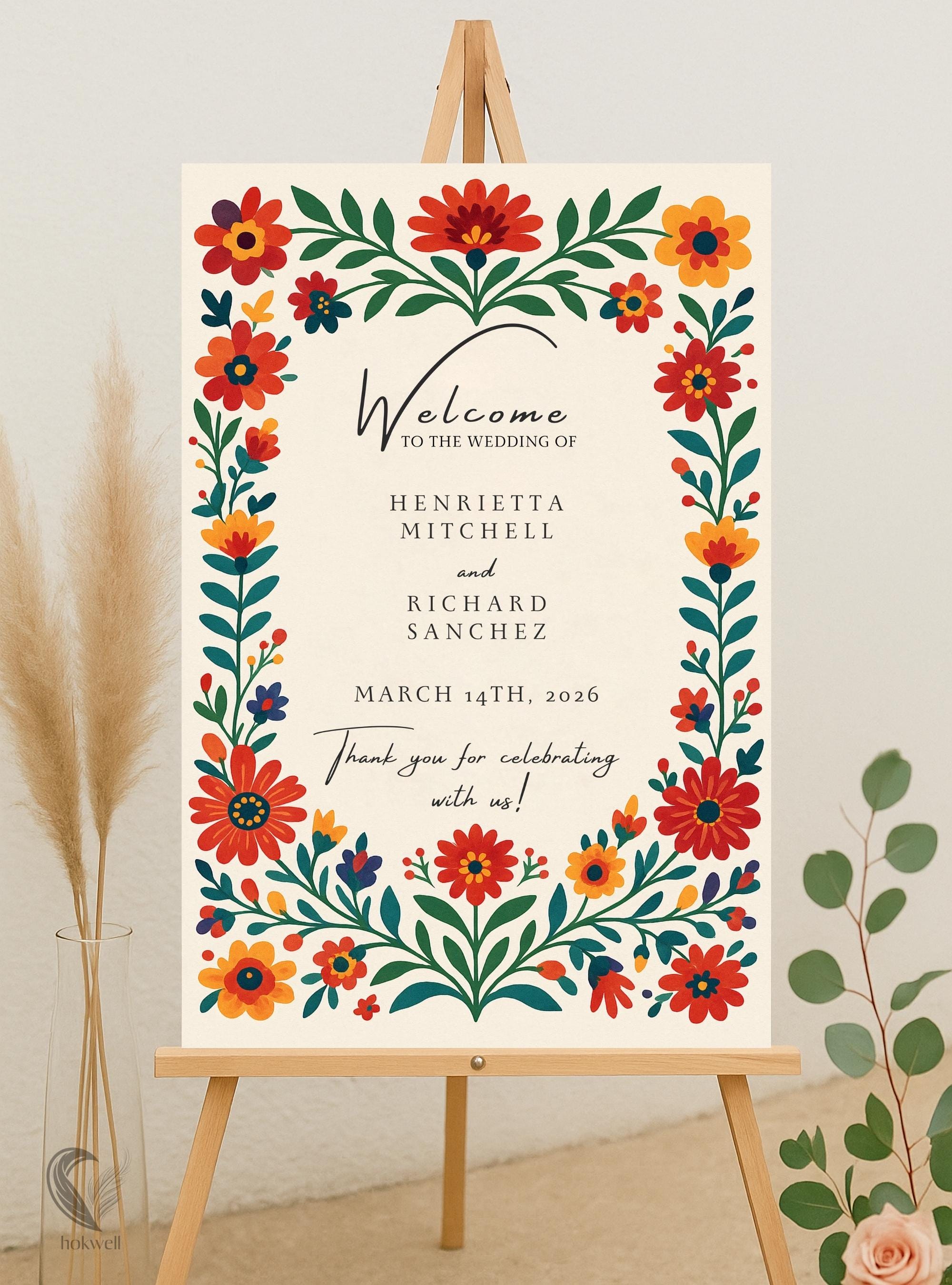 Mexican Wedding Welcome Sign, Talavera Floral Fiesta Sign, Red and ...