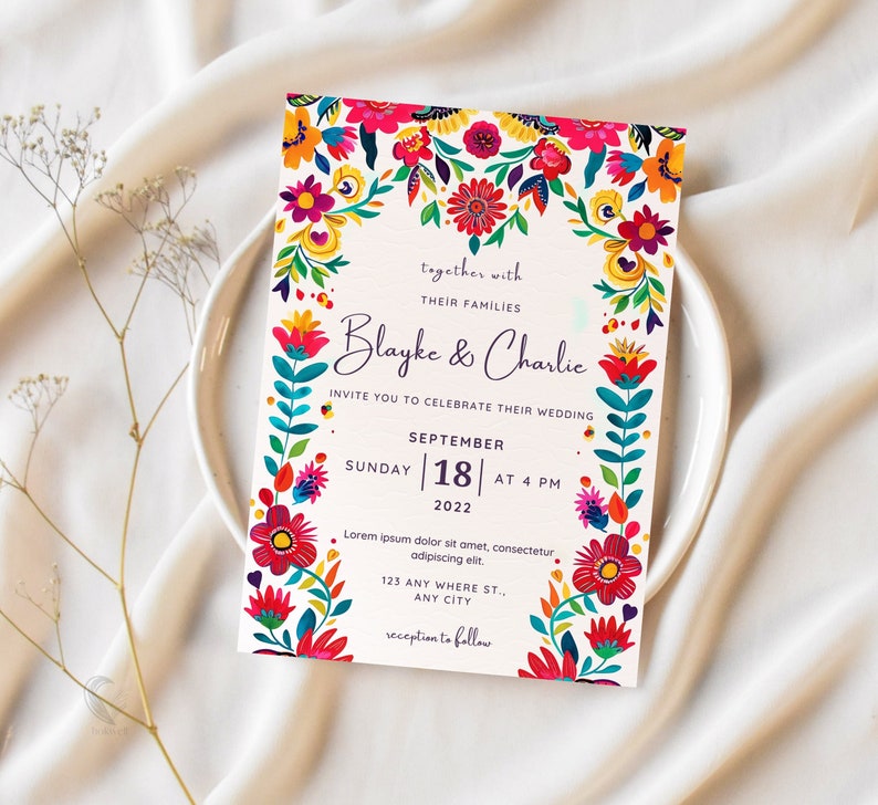 Colorful Fiesta Themed Wedding Invite, Editable 5x7 Digital Download ...