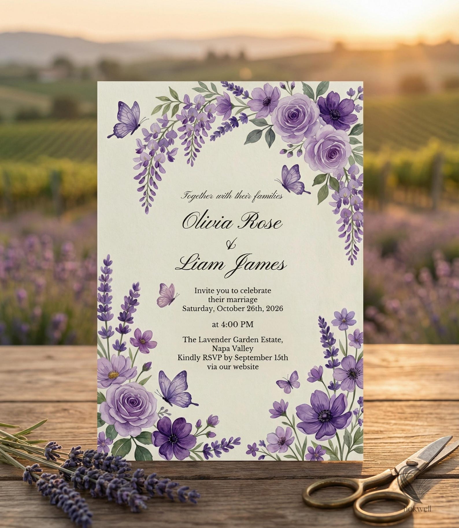 Luxury Lavender Garden Wedding Invitation, Royal Purple Floral Wedding ...