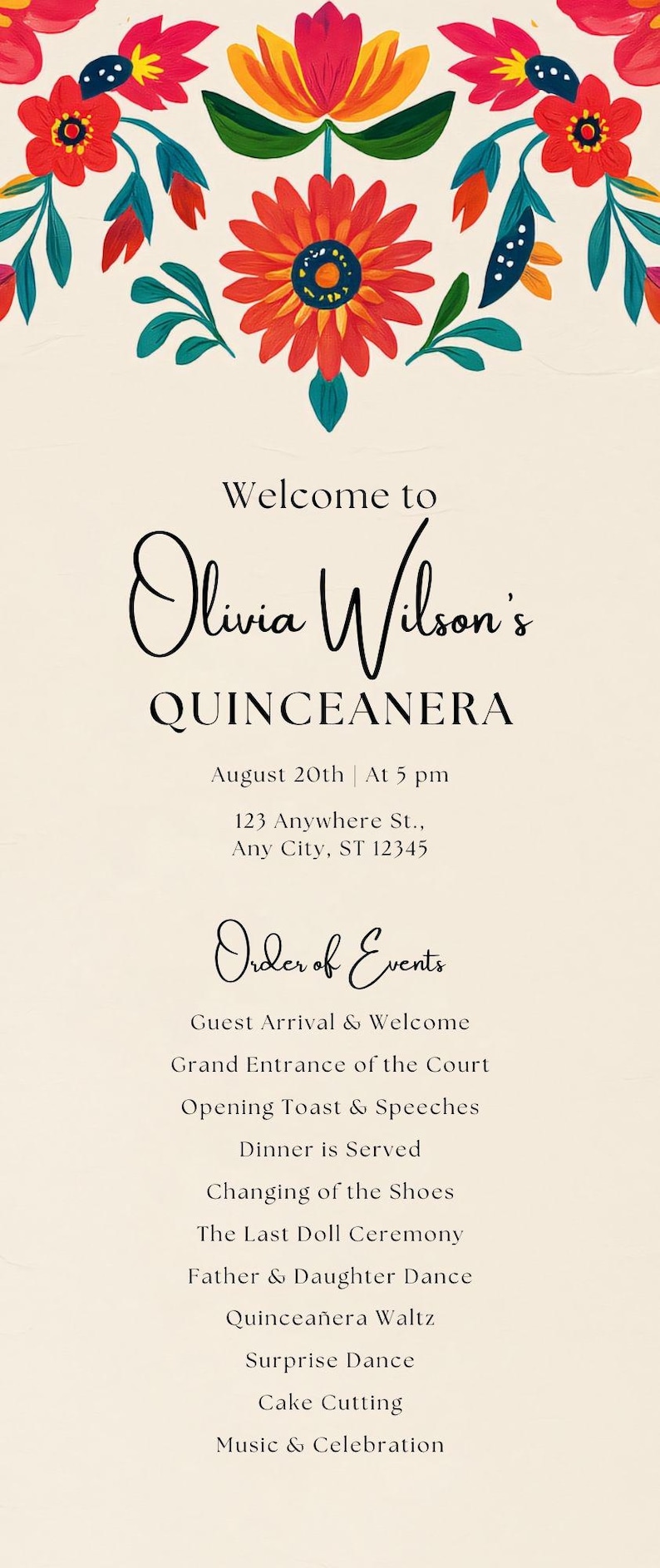 Mexican Quinceañera Program Template, Fiesta Floral Order of Events ...