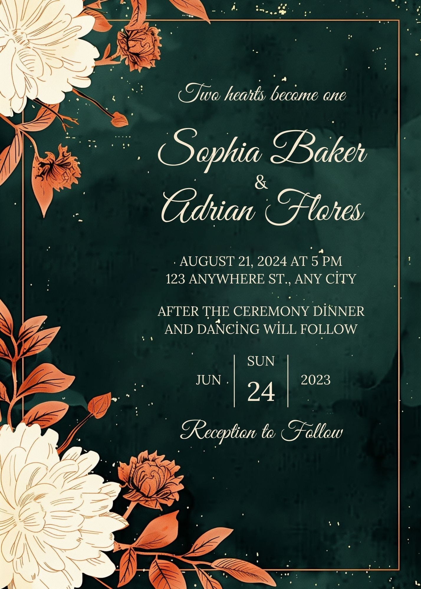 Elegant Dark Green Wedding Invitation, Floral Rust and Cream Invites ...