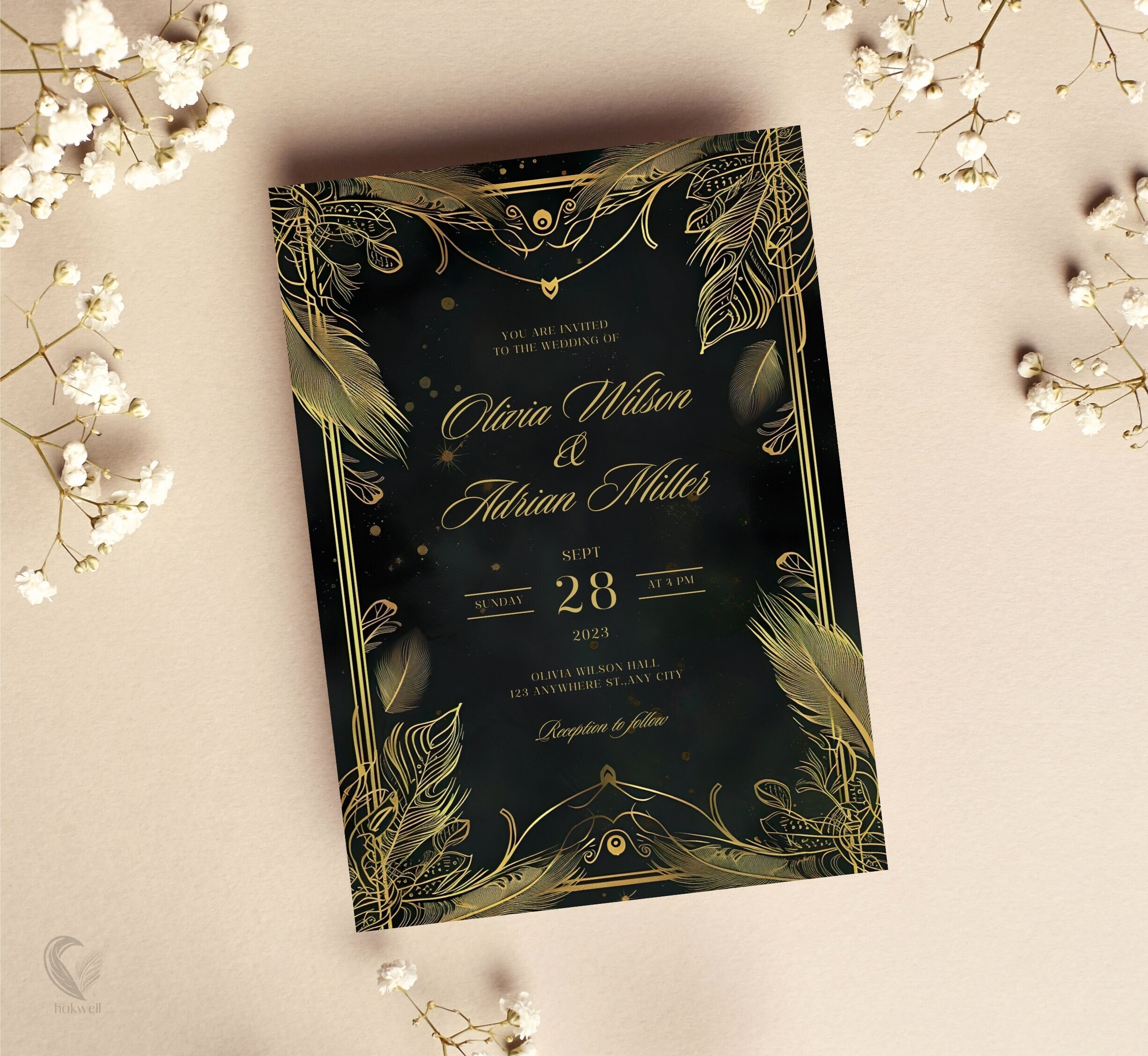 Roaring Twenties Digital Wedding Invite, 5x7 Black & Gold Editable ...
