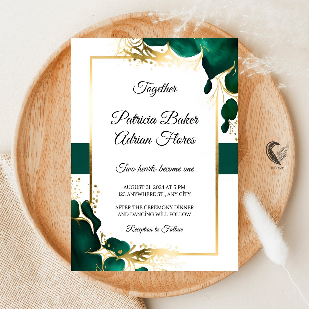 Emerald Green & Gold Wedding Invitation Template (digital Download) - Etsy