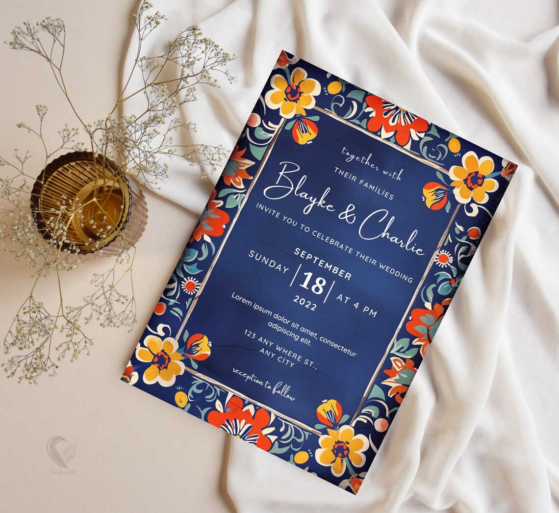 Mexican Tile Wedding Invitation Template, Editable 5x7 Traditional ...