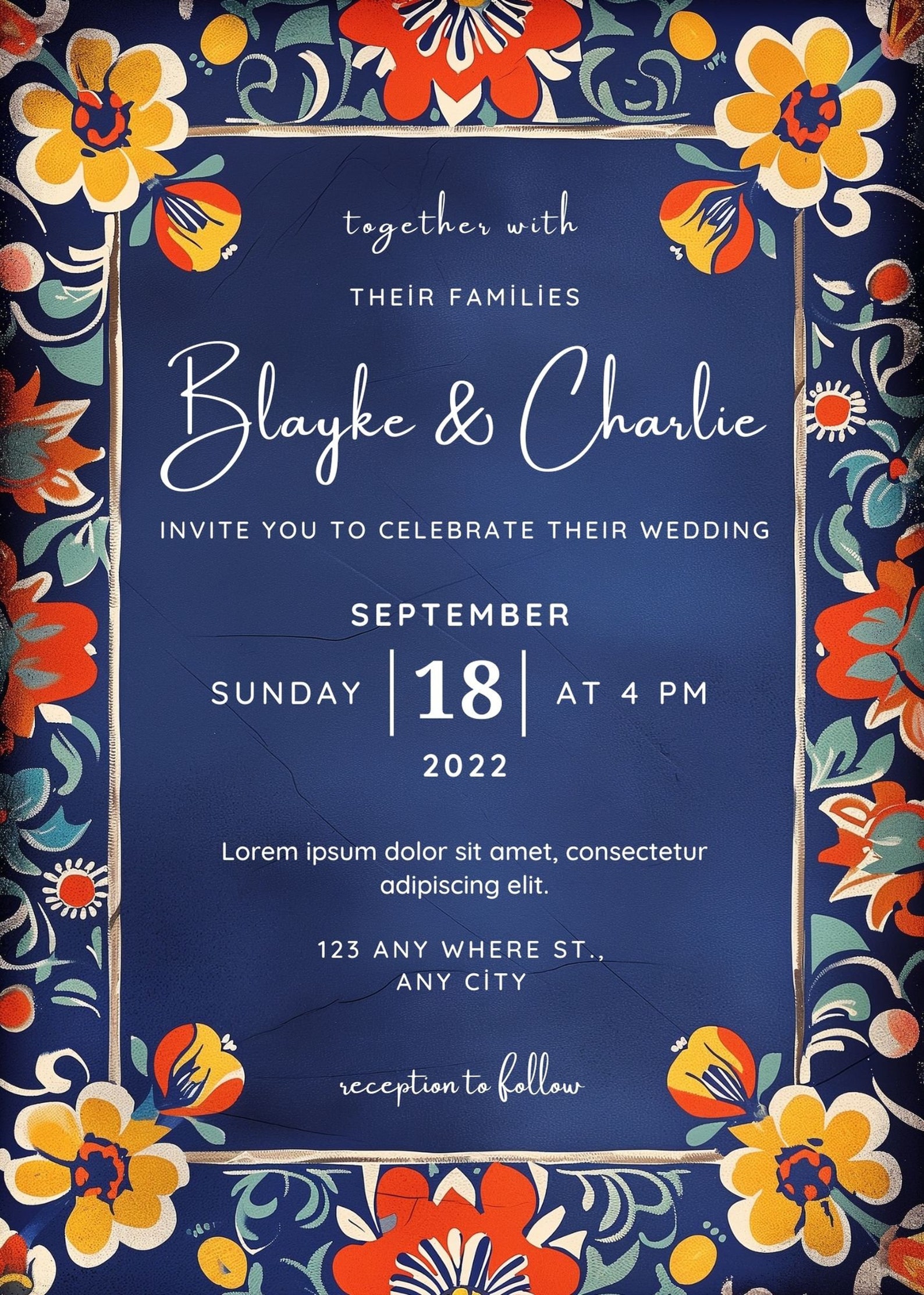 Mexican Tile Wedding Invitation Template, Editable 5x7 Traditional ...
