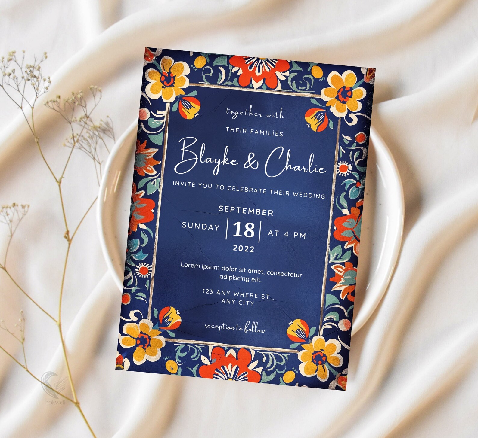 Mexican Tile Wedding Invitation Template, Editable 5x7 Traditional ...