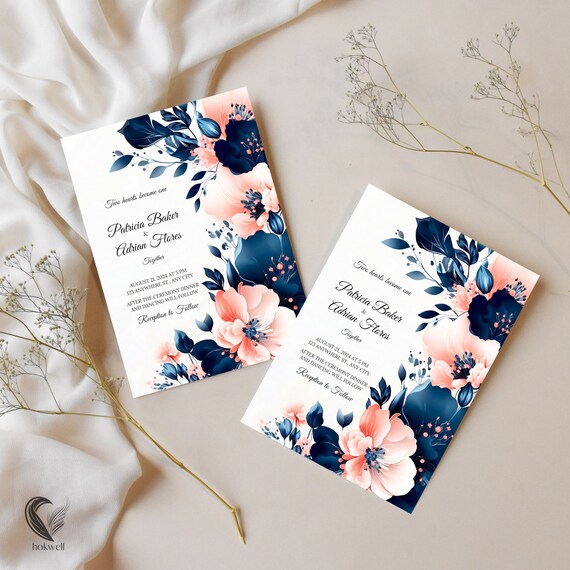Coral Flower Invitation Dusty Blue Coral Floral Invitation | Go Print