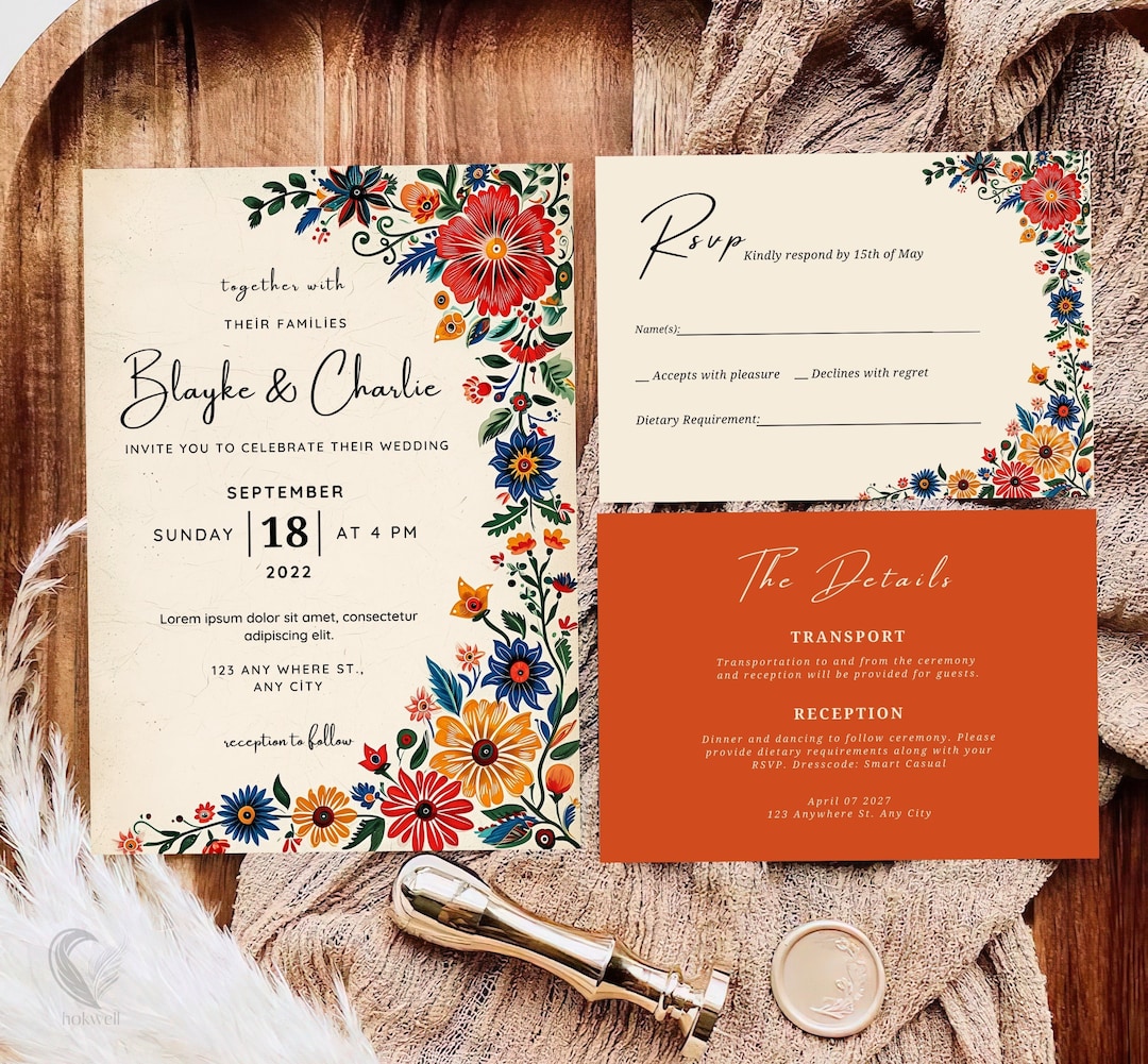 Boho Chic Talavera Tile Wedding Invitation Suite | 5x7 Editable ...