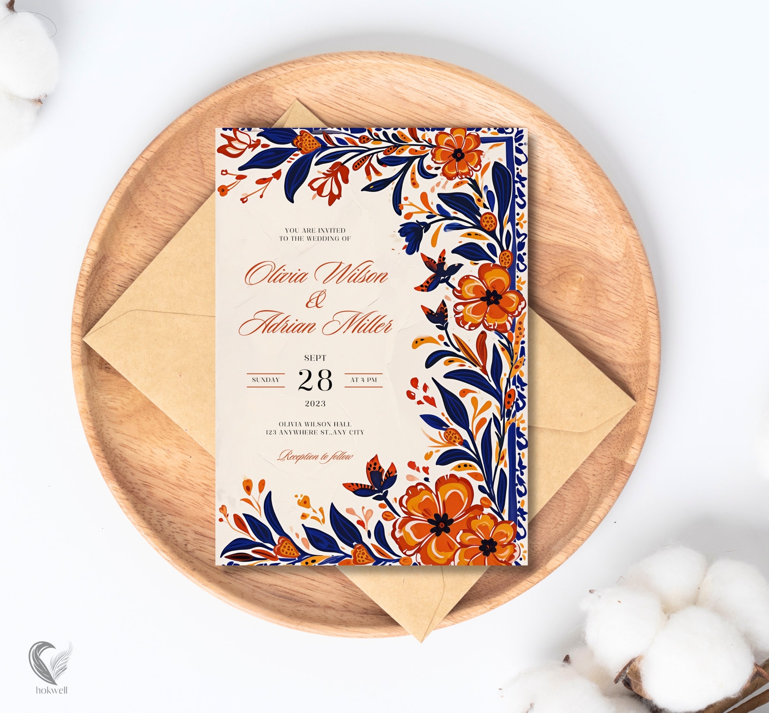 Talavera Tile Wedding Invitation: Mexican Fiesta Floral Design (digital ...