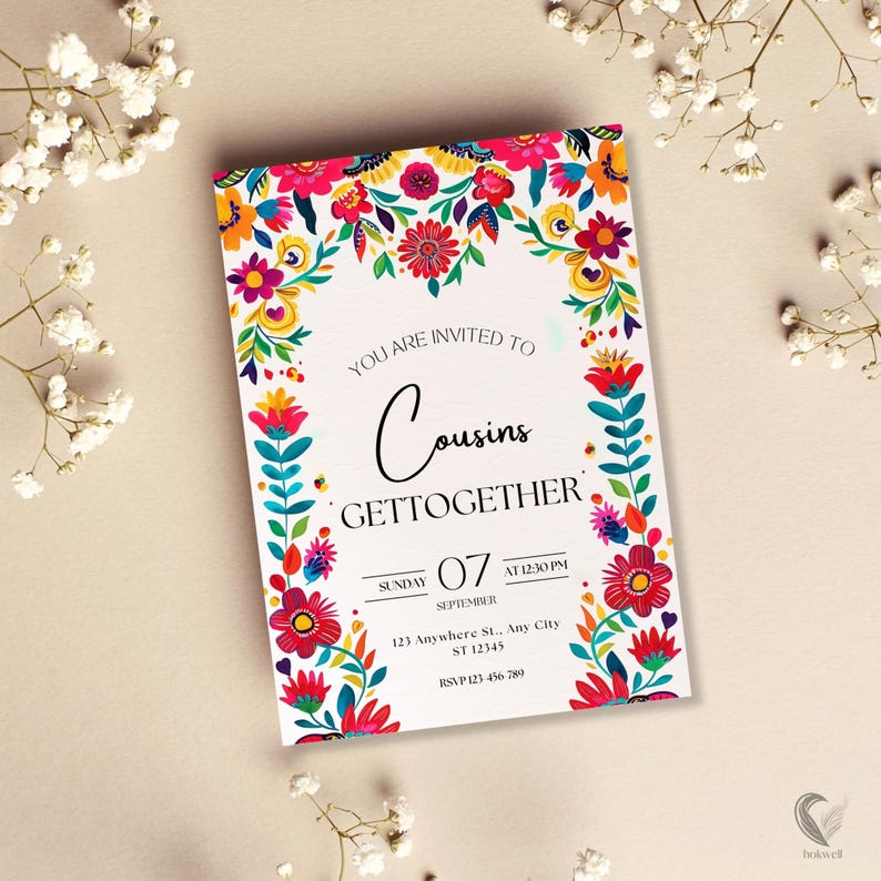 Mexican Floral Invitation, Fiesta Party Invite, Cousins Get Together ...