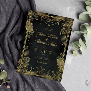 Roaring Twenties Digital Wedding Invite, 5x7 Black & Gold Editable ...