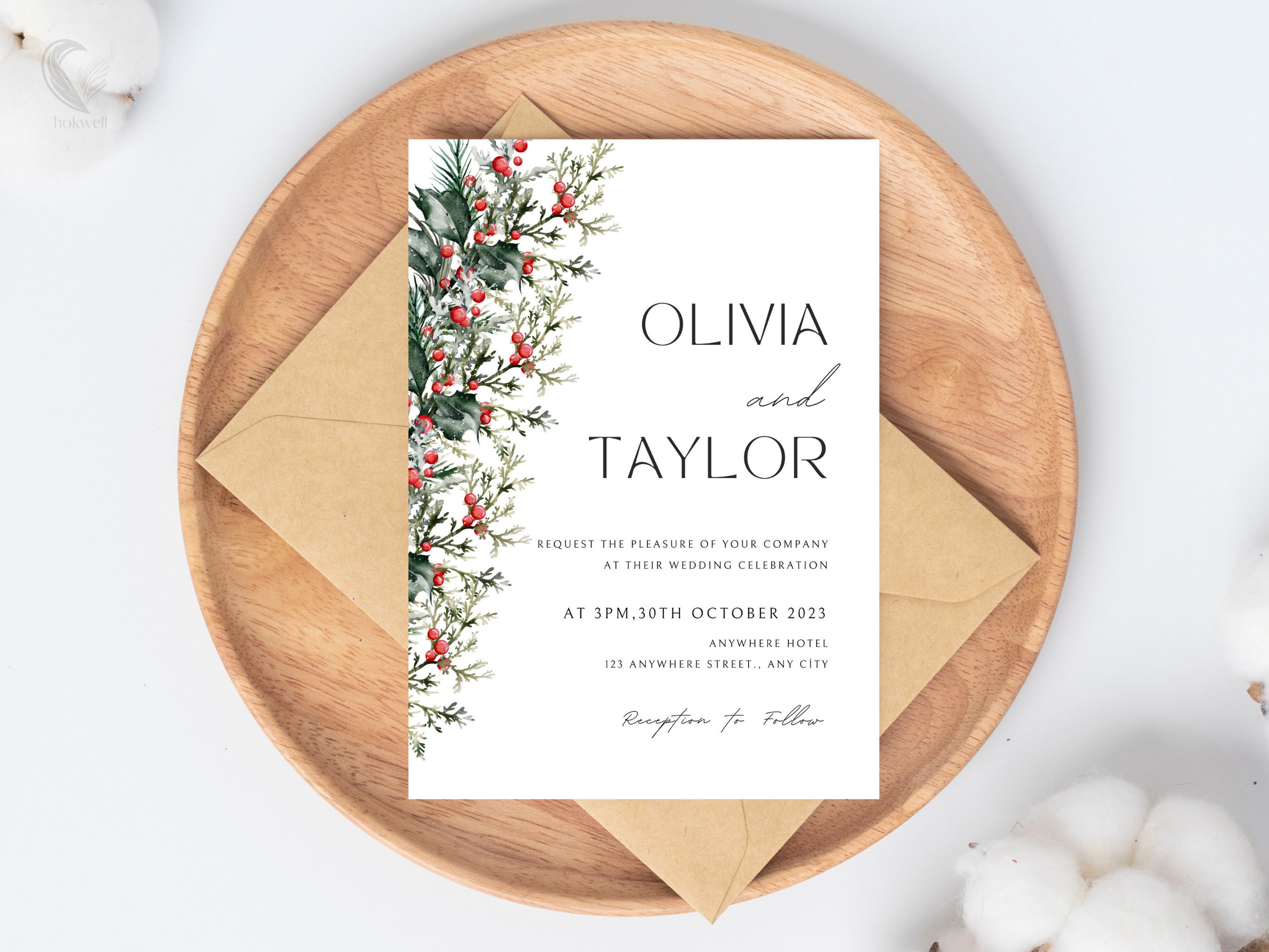 Christmas Wedding Invitation Template Set, Printable Holiday Wedding ...