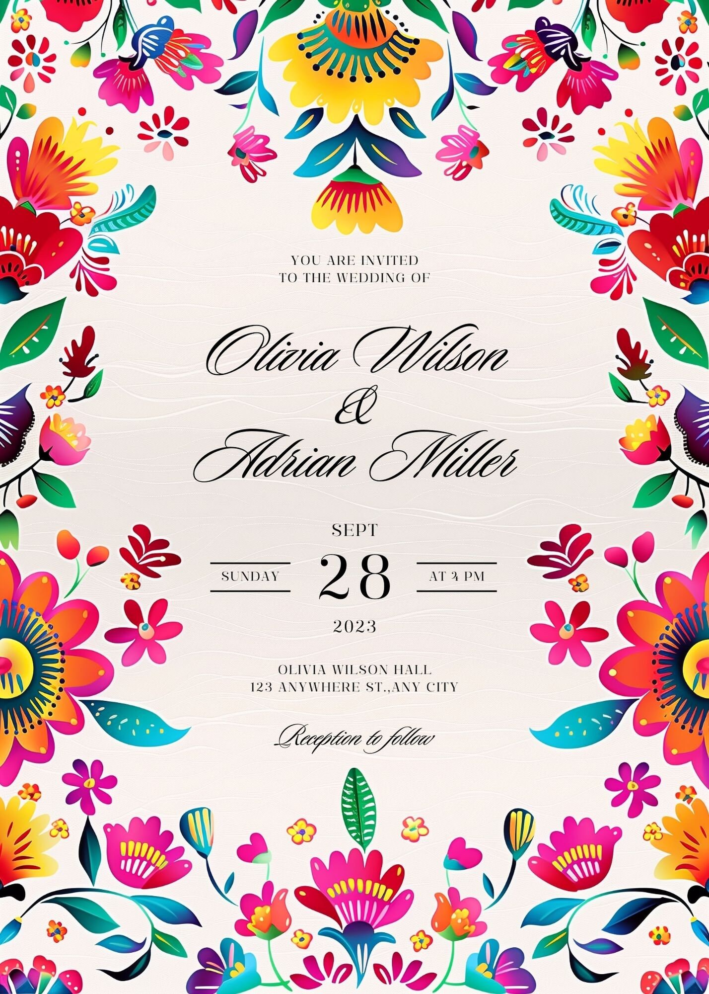 Mexican Fiesta Wedding Invitation: Talavera Floral, Editable Template ...