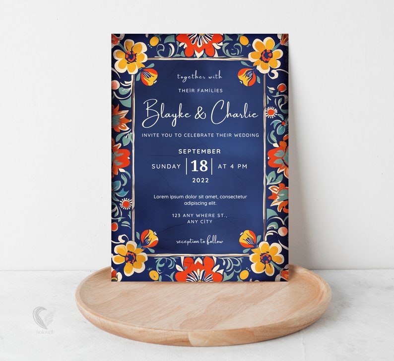 Mexican Tile Wedding Invitation Template, Editable 5x7 Traditional ...