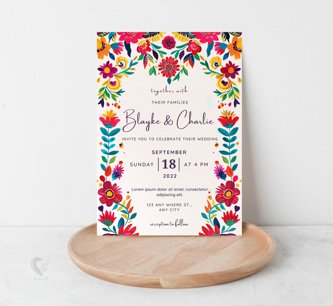 Colorful Fiesta Themed Wedding Invite, Editable 5x7 Digital Download ...