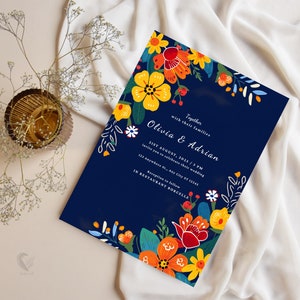 Blue Mexican Talavera Invitation Template, 5x7 Floral Printable Wedding ...