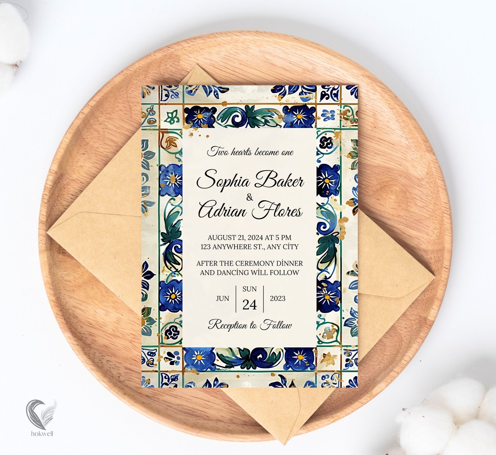 Mexican Wedding Invitation, Talavera Tile Design, Blue and Green Fiesta ...