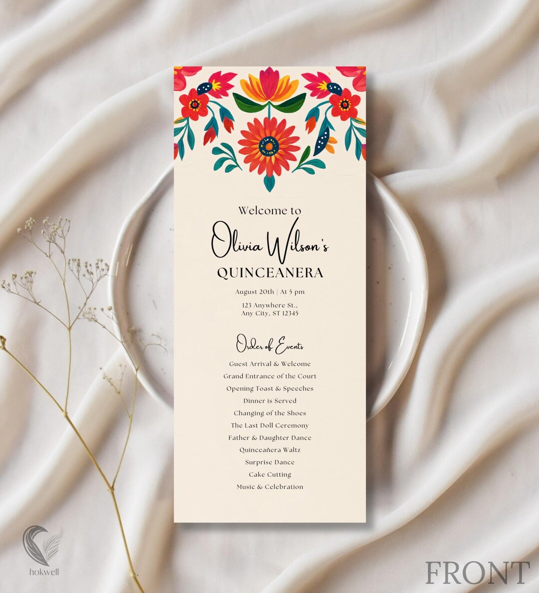 Mexican Fiesta Quinceañera Program: Floral Event Schedule (editable ...