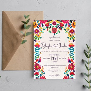 Colorful Fiesta Themed Wedding Invite, Editable 5x7 Digital Download ...