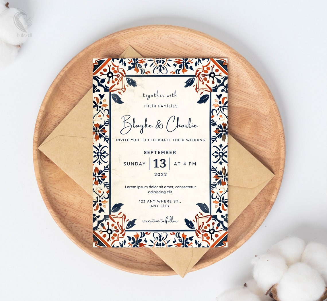 Editable Talavera Tile Wedding Invitation, Traditional Mexican Design ...