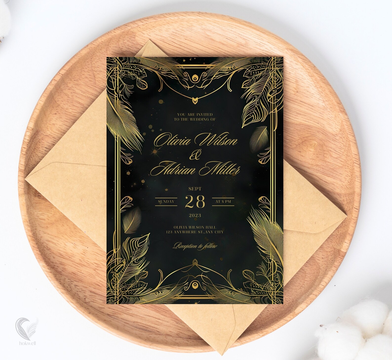 Roaring Twenties Digital Wedding Invite, 5x7 Black & Gold Editable ...