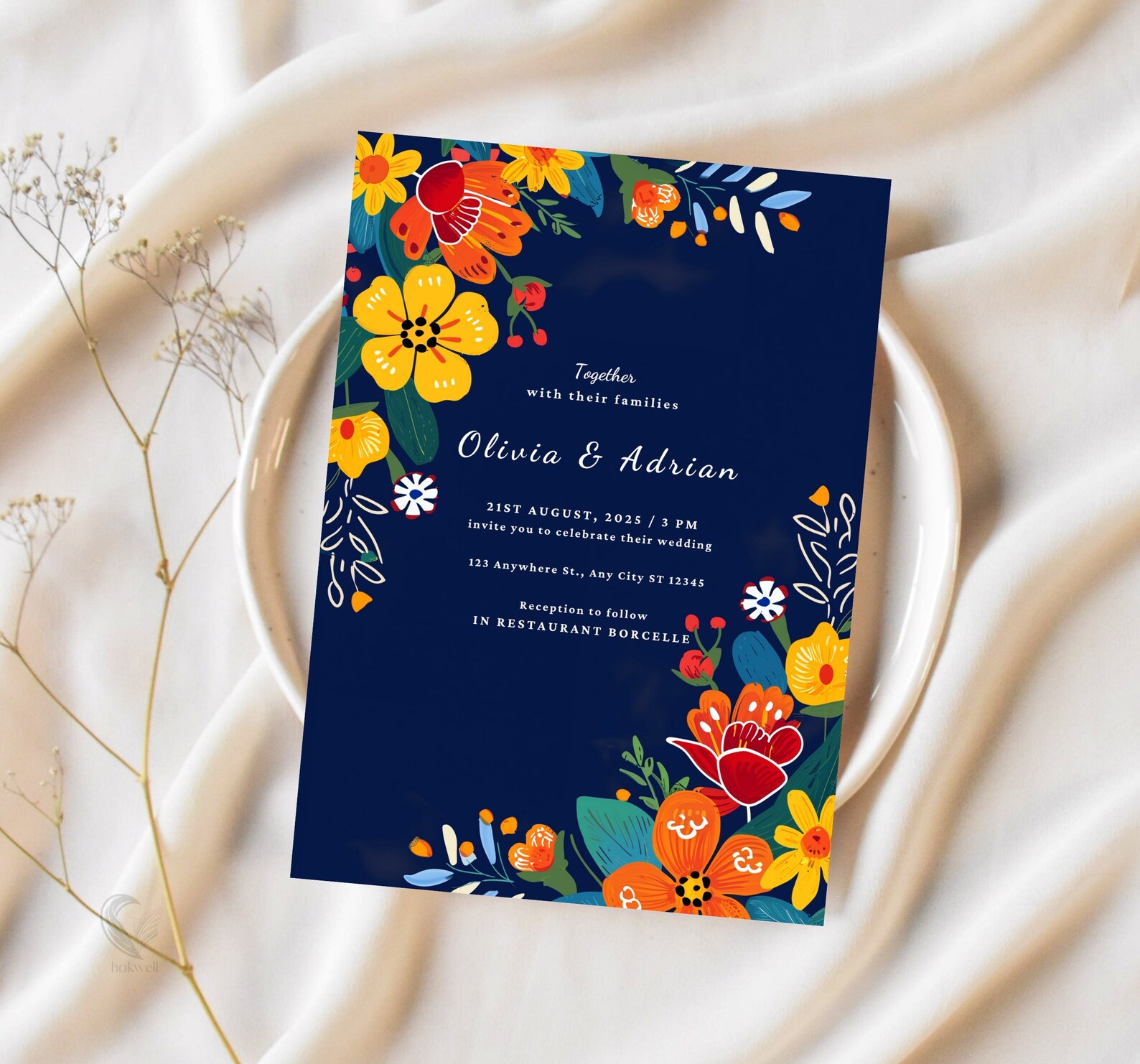 Blue Mexican Talavera Invitation Template, 5x7 Floral Printable Wedding ...