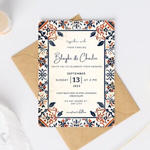 Editable Talavera Tile Wedding Invitation, Traditional Mexican Design ...