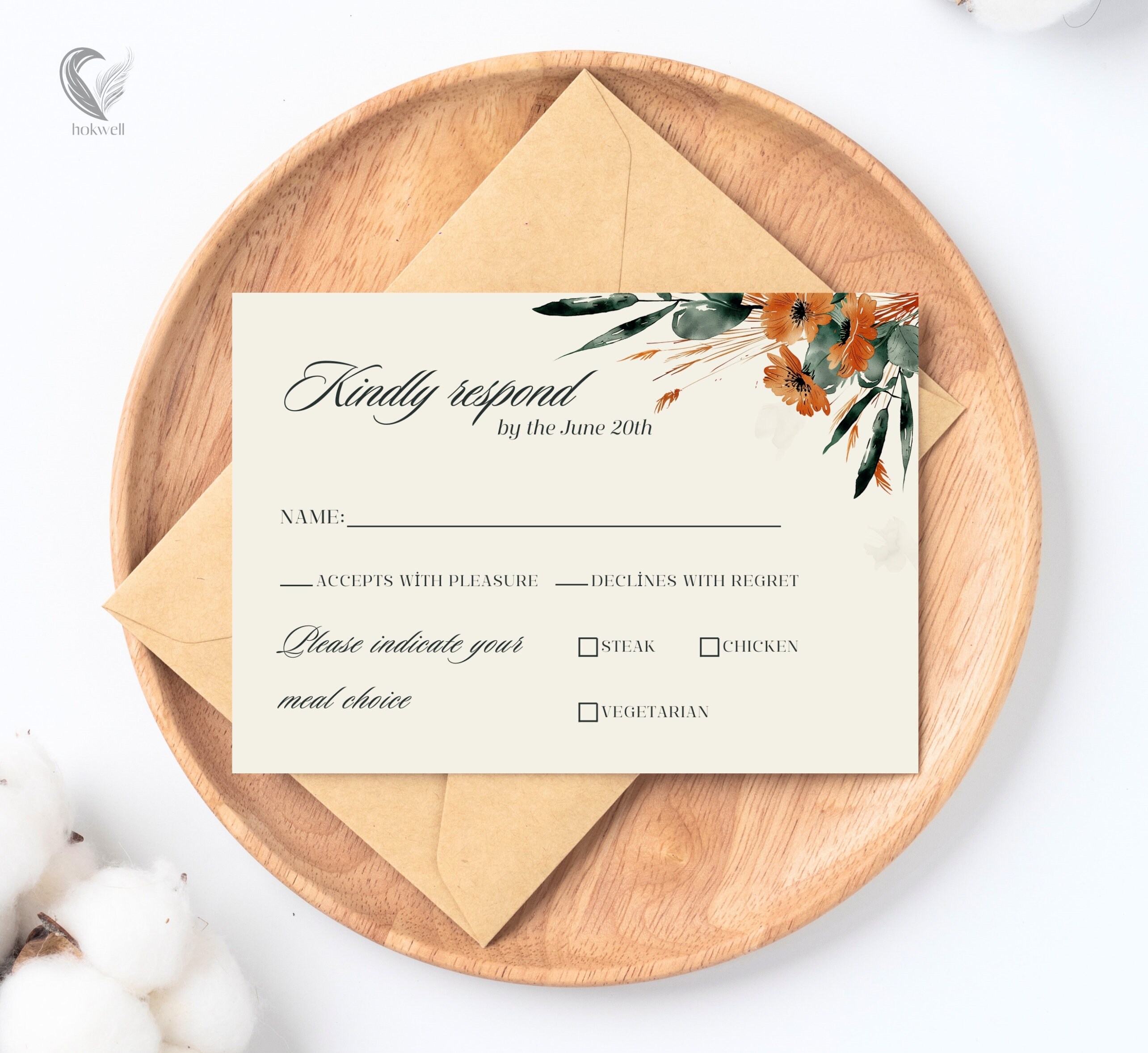 Boho Wedding Invitation, Burnt Orange and Emerald Green Floral Invite ...