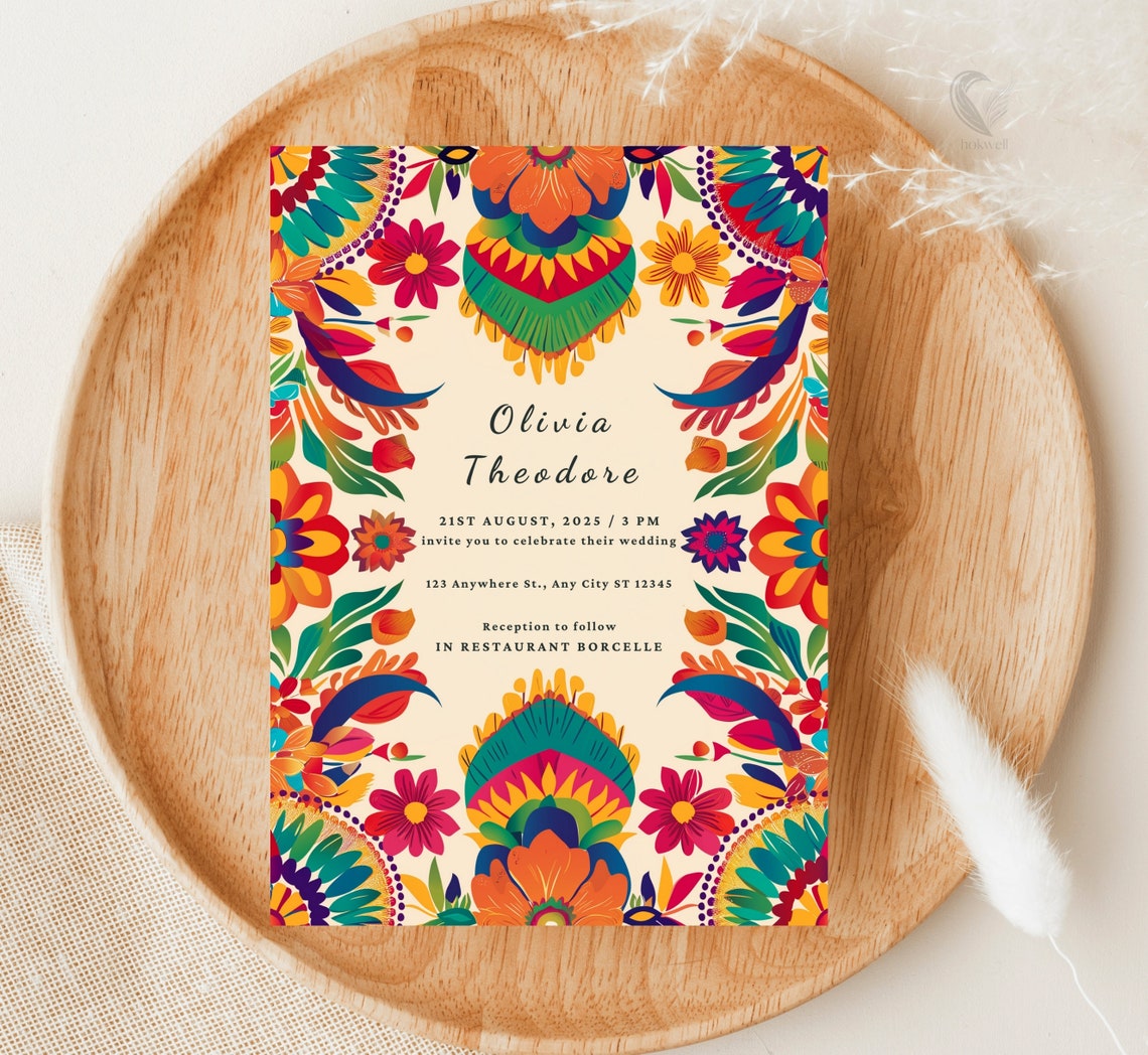 Customizable Fiesta Wedding Invitation Design Vibrant Floral Mexican ...