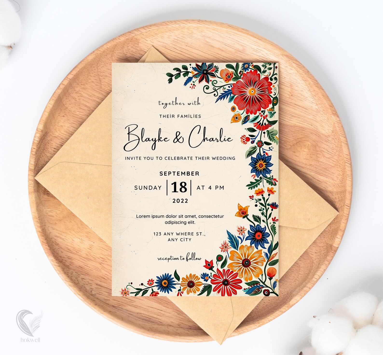 Boho Chic Talavera Tile Wedding Invitation Suite | 5x7 Editable ...