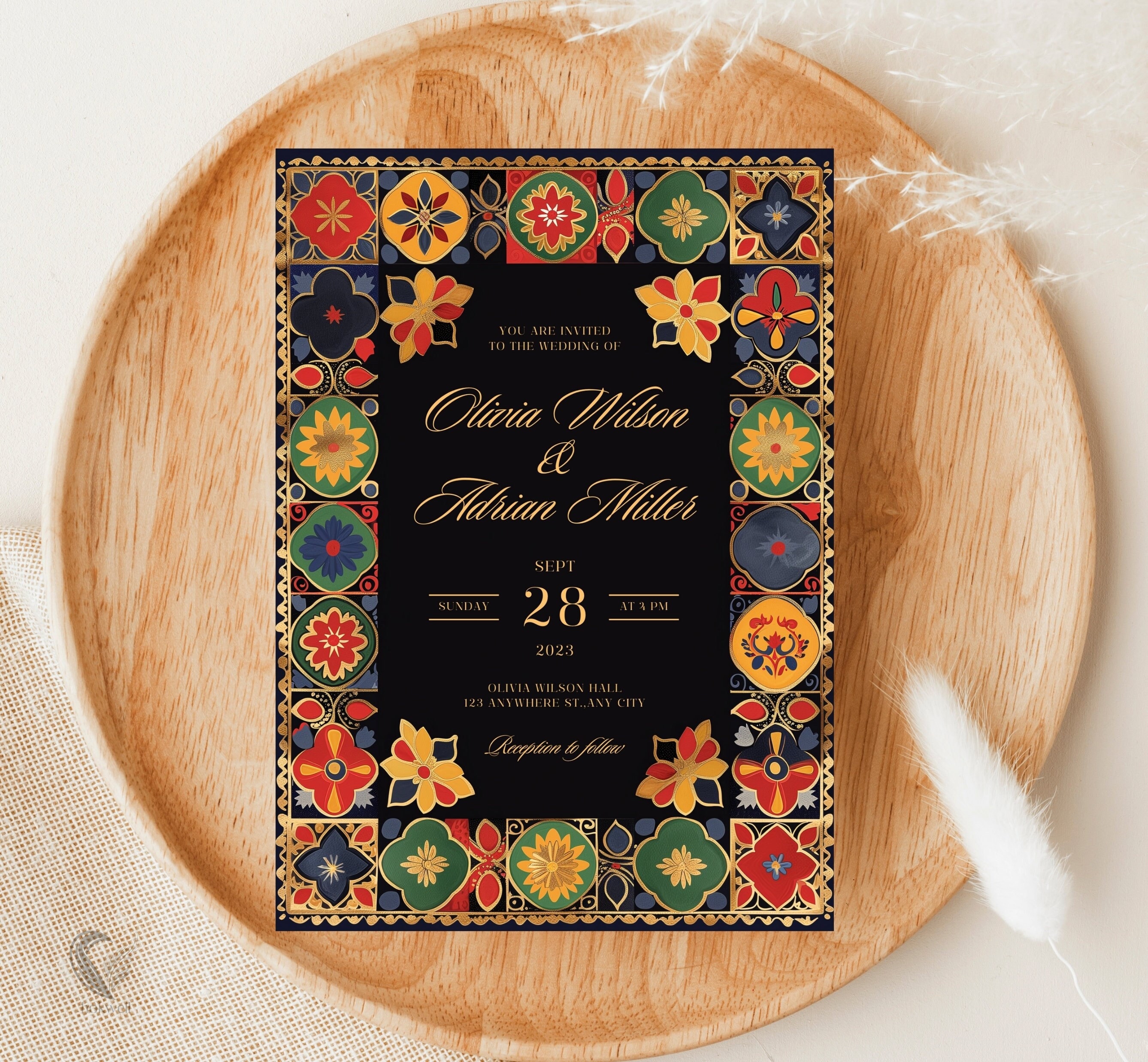 Folklore Fiesta Wedding Invitation Digital, 5x7 Talavera Tile Design ...