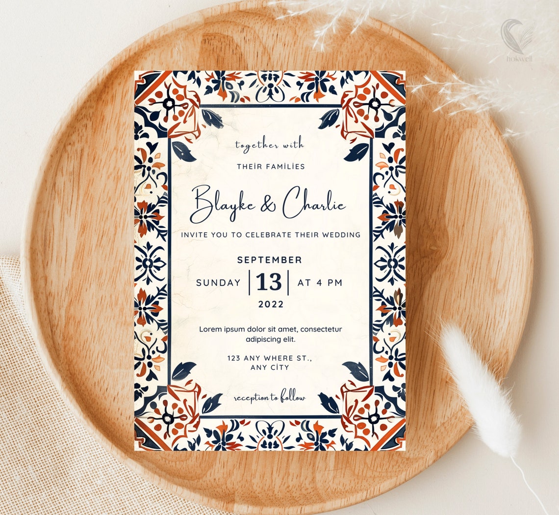 Editable Talavera Tile Wedding Invitation, Traditional Mexican Design ...