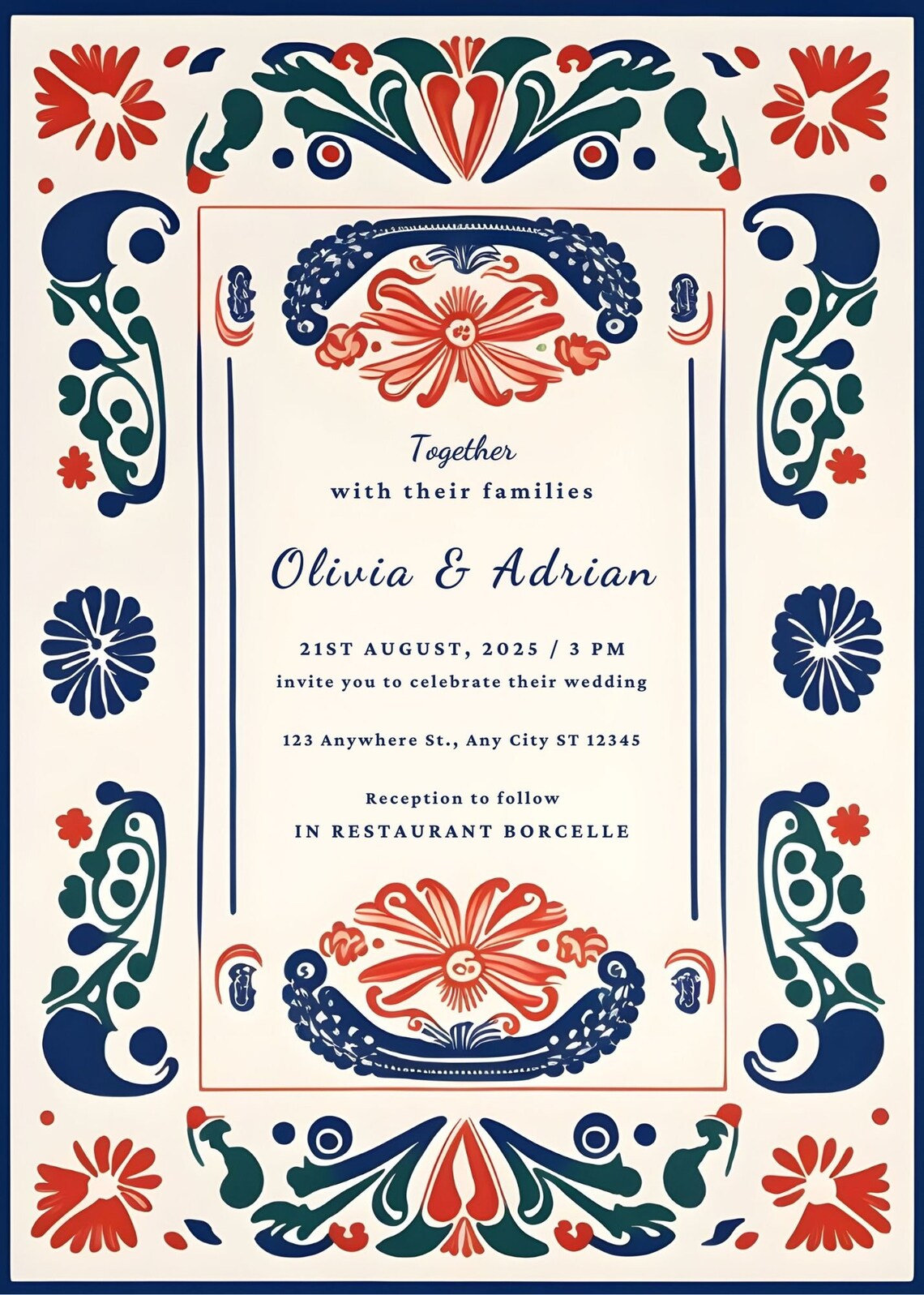 Traditional Mexican Talavera Tile 5x7 Invite, Digital Folk Art Wedding ...