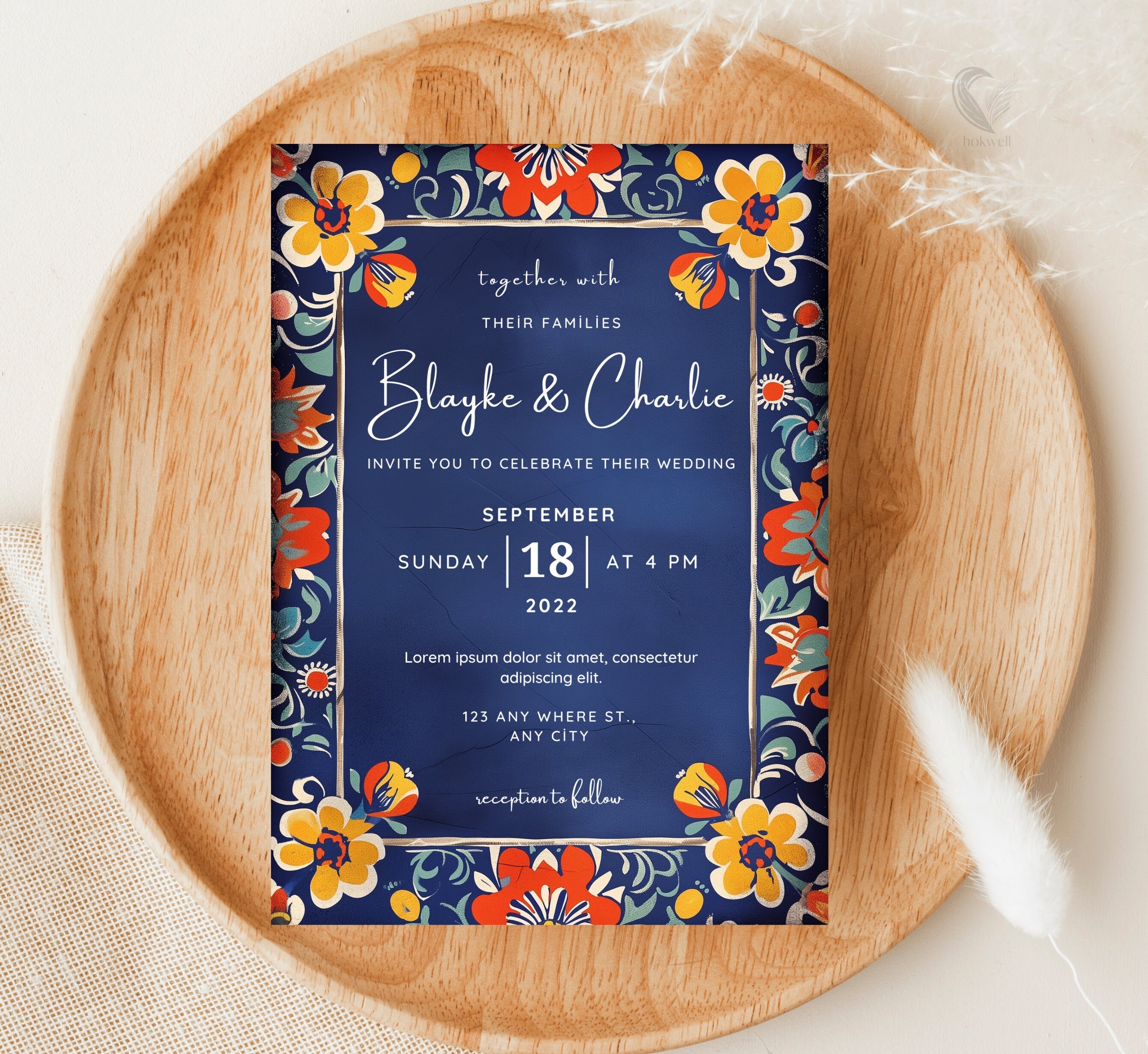 Mexican Tile Wedding Invitation Template, Editable 5x7 Traditional ...