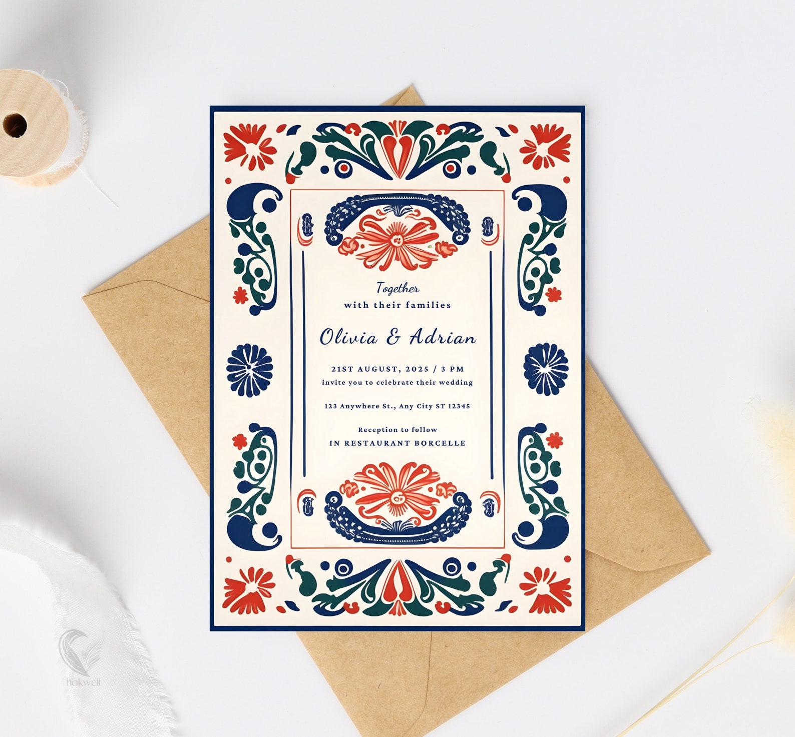 Traditional Mexican Talavera Tile 5x7 Invite, Digital Folk Art Wedding ...