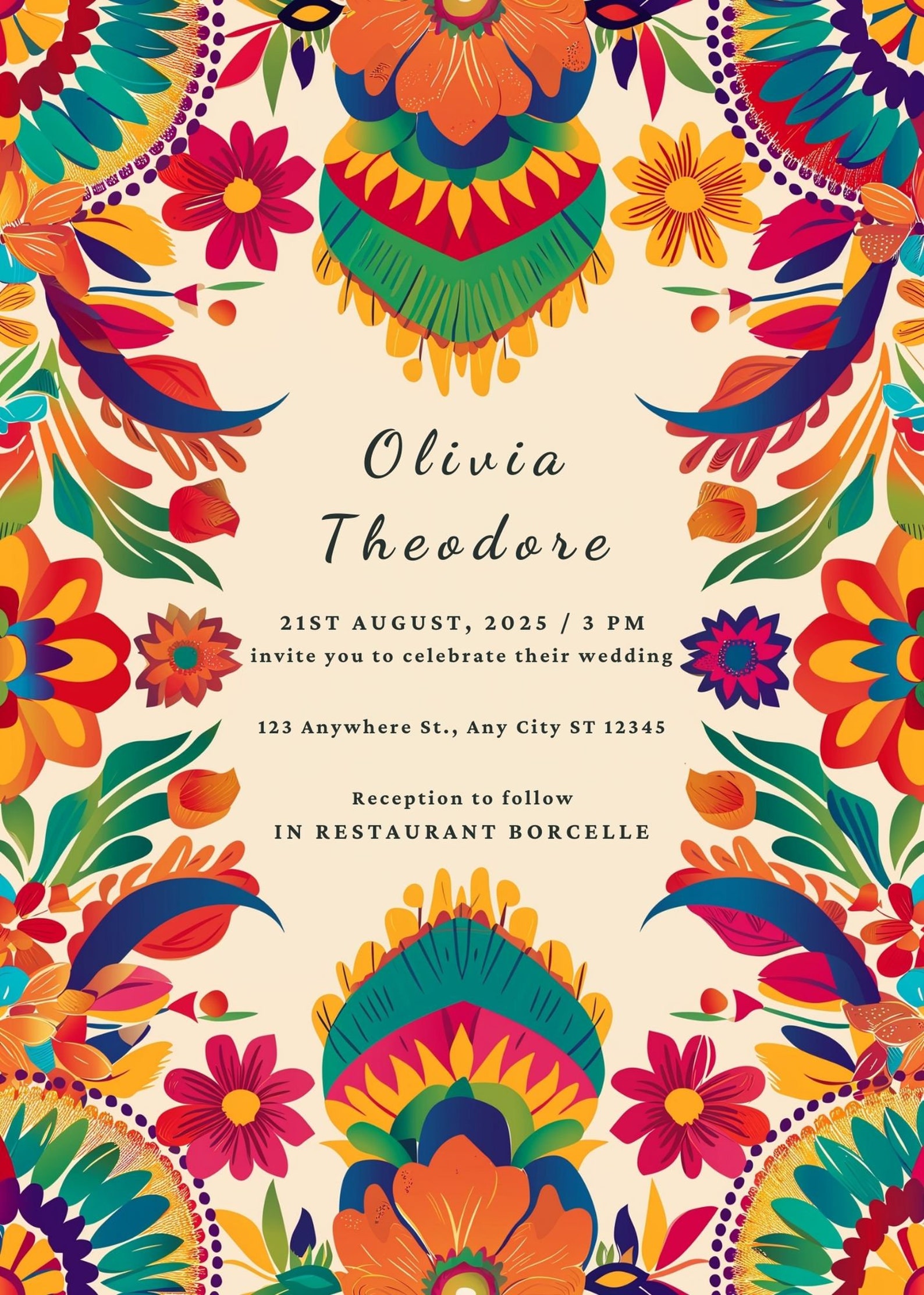Customizable Fiesta Wedding Invitation Design Vibrant Floral Mexican ...