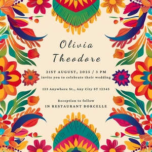 Customizable Fiesta Wedding Invitation: Vibrant Mexican Floral (digital ...