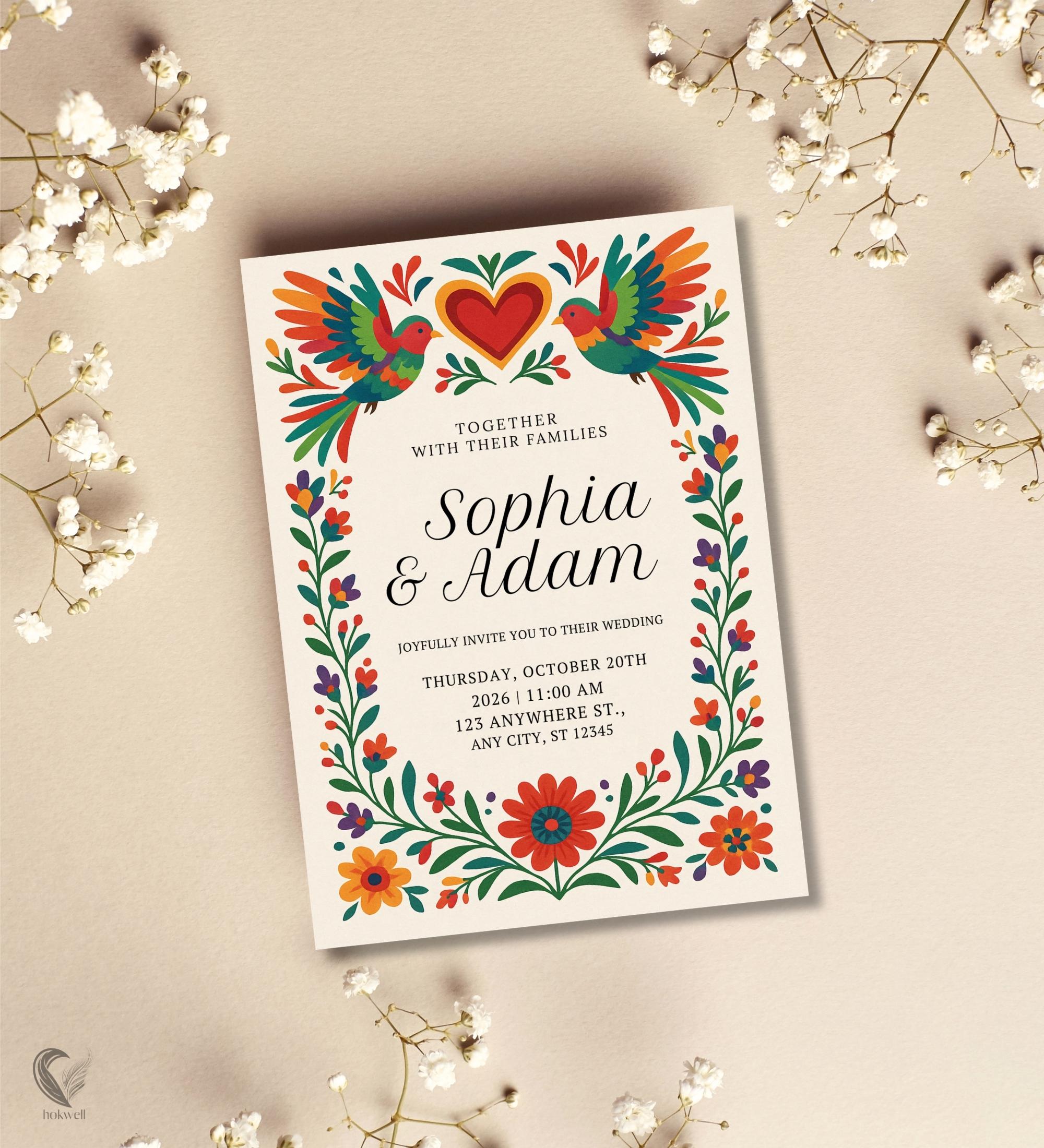 Mexican Wedding Invitation, Talavera Tile Fiesta Invite, Otomi Folk Art ...