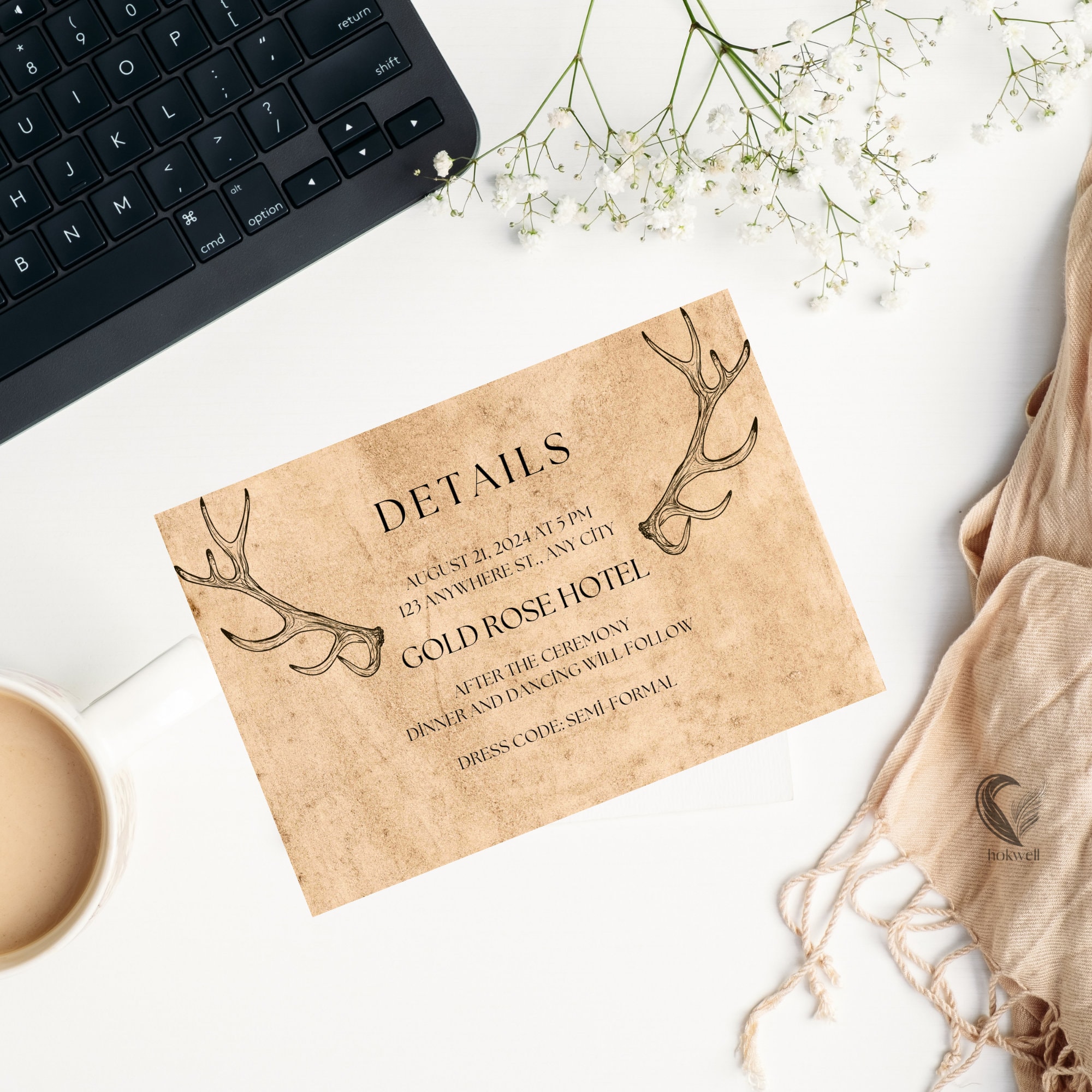 Deer Antler Wedding Invitations Template: Rustic Autumn Design (PDF) - Etsy