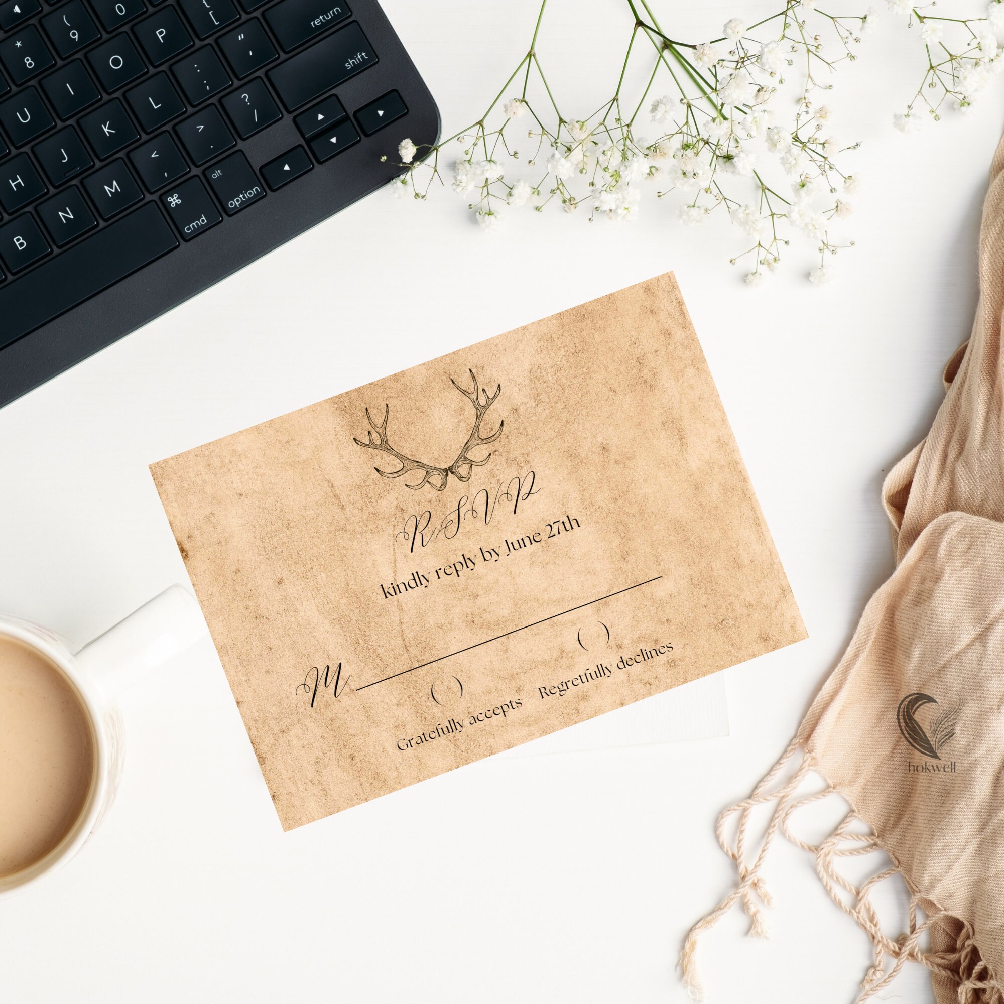 Deer Antler Wedding Invitations Template: Rustic Autumn Design (PDF) - Etsy