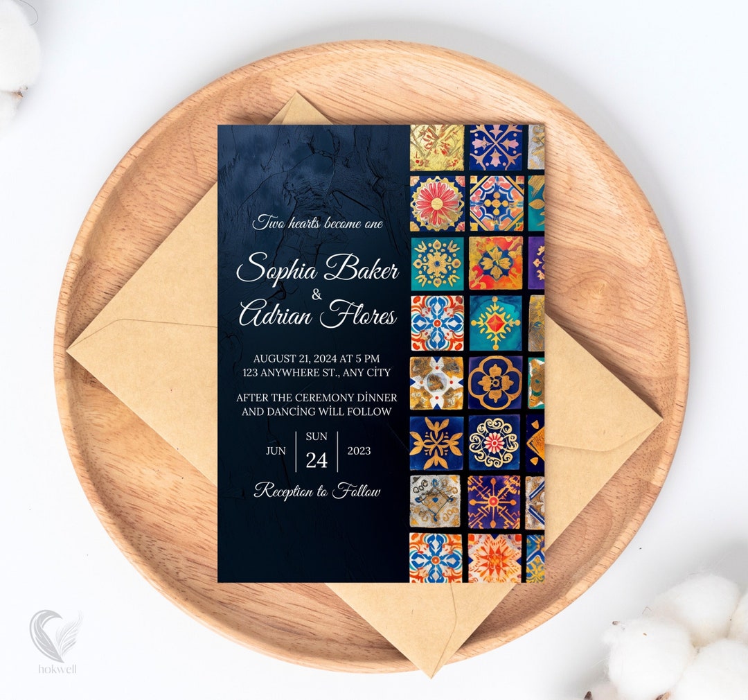 Multicolor Talavera Tile Wedding Invite, 5x7 Boho Chic Digital ...