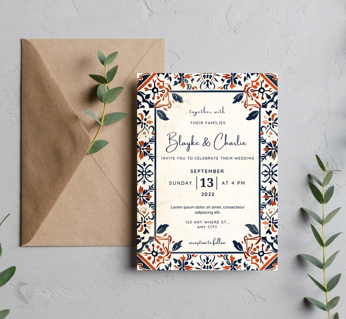 Editable Talavera Tile Wedding Invitation, Traditional Mexican Design ...