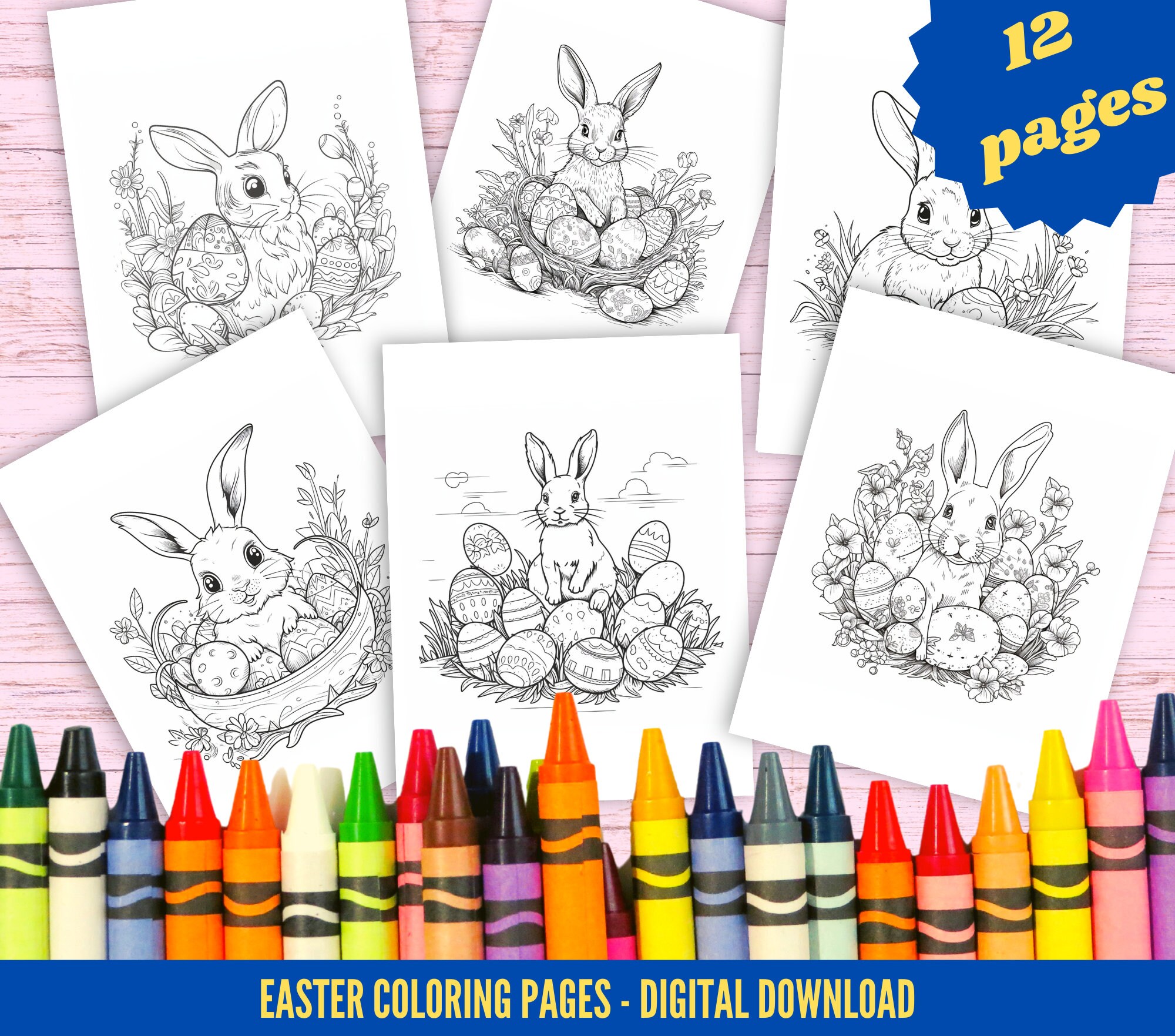 Easter Coloring Book With Eggs and Bunnies, Easter Coloring Pages for ...